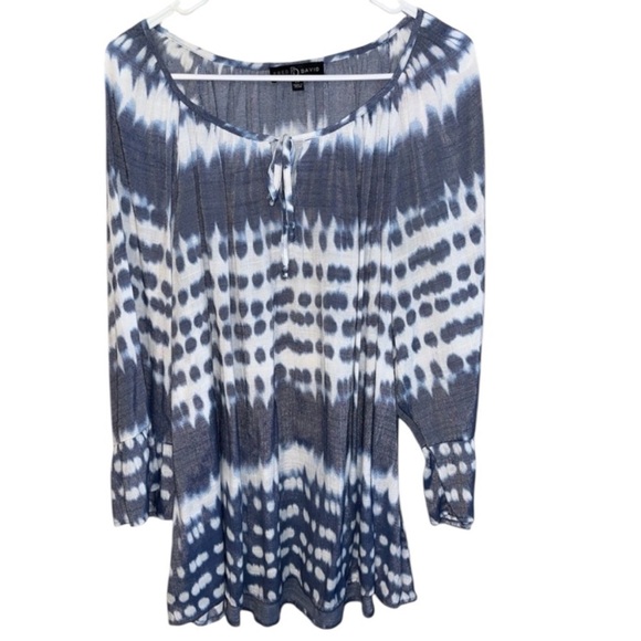 Fred David | Tops | Fred David Womens Blue Tie Dye Peasant Top Blouse ...